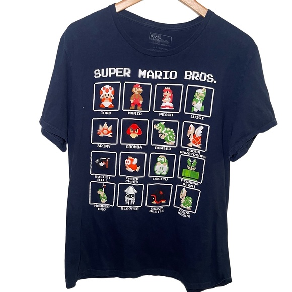 Shirts | Super Mario Bros Tshirt Mens L Navy Blue Pixel Grid 16 ...